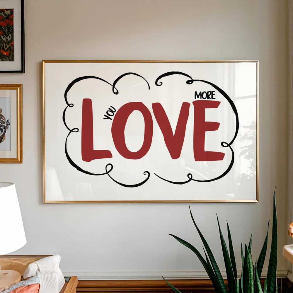 Love You More Retro Print: Red Positive Quote UNFRAMED PAPER POSTER ...