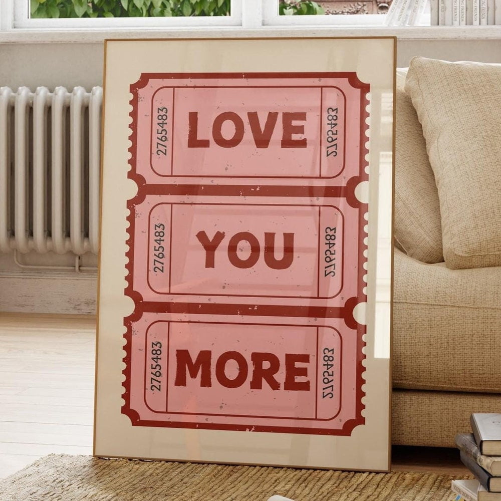 Love You More Pink Retro Wall Art - Nostalgic Ticket Print For ...