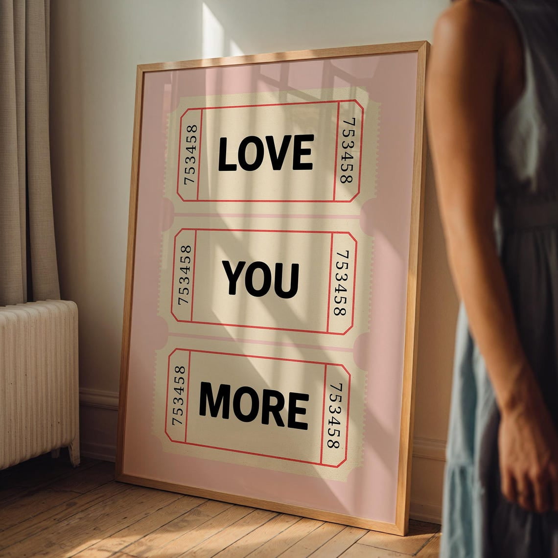 Love You More Print, Retro Love Ticket Wall Art, Vintage Ticket Print ...