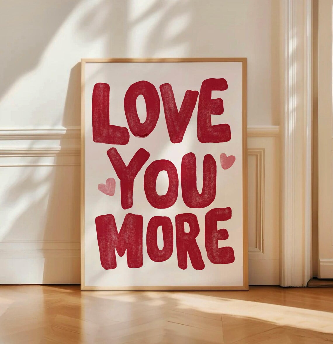Love You More Print, Trendy Aesthetic Red Poster, Bold Typography Print ...