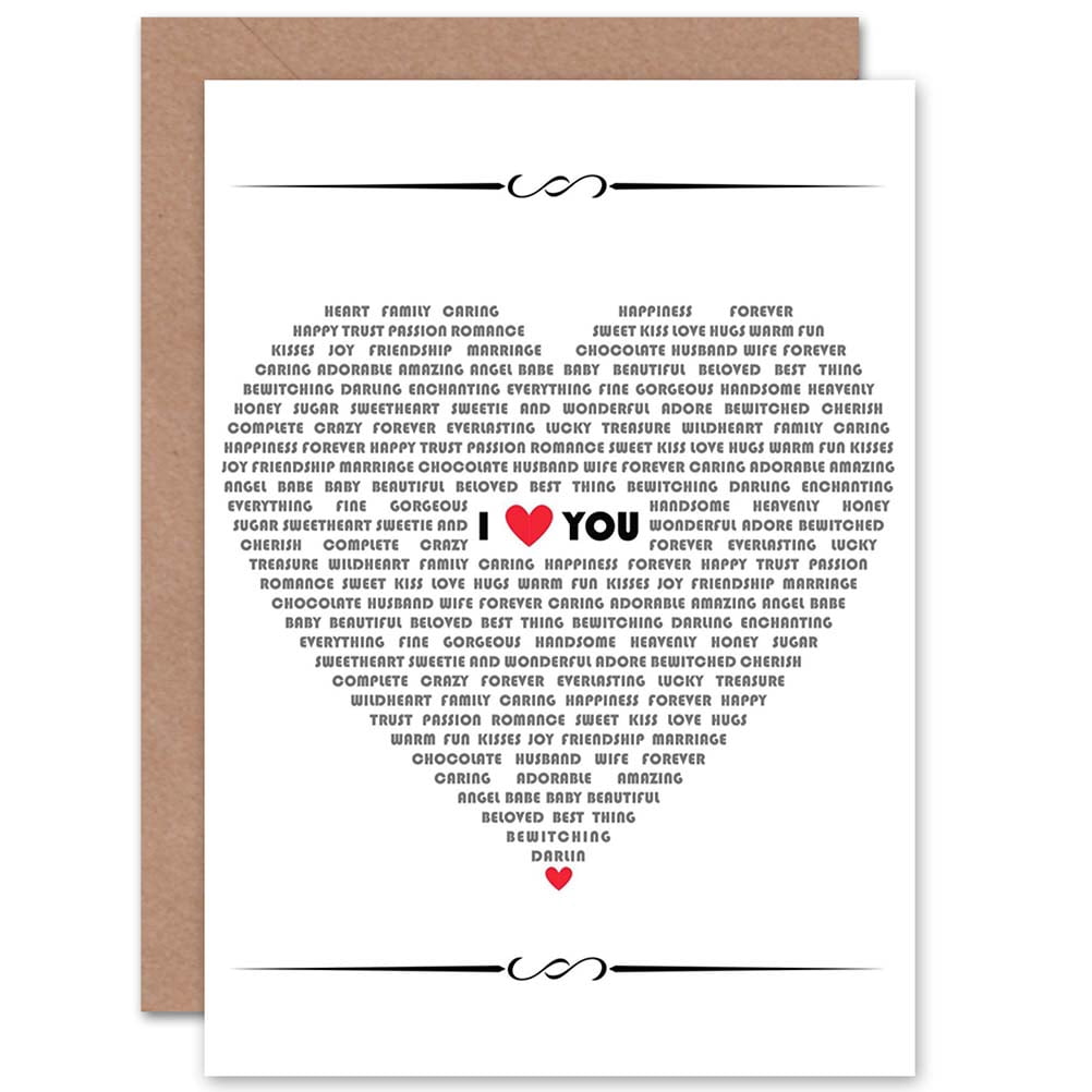 Love You Romantic Heart Words Greetings Card Plus Envelope Blank inside ...