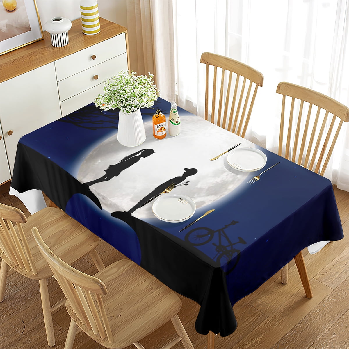Love You To The Moon and Back Theme Tablecloth Romantic Moonlight Rectangle Table Cover for ...