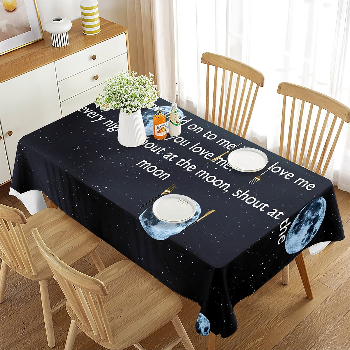 Love You To The Moon and Back Theme Tablecloth Romantic Moonlight Rectangle Table Cover for ...