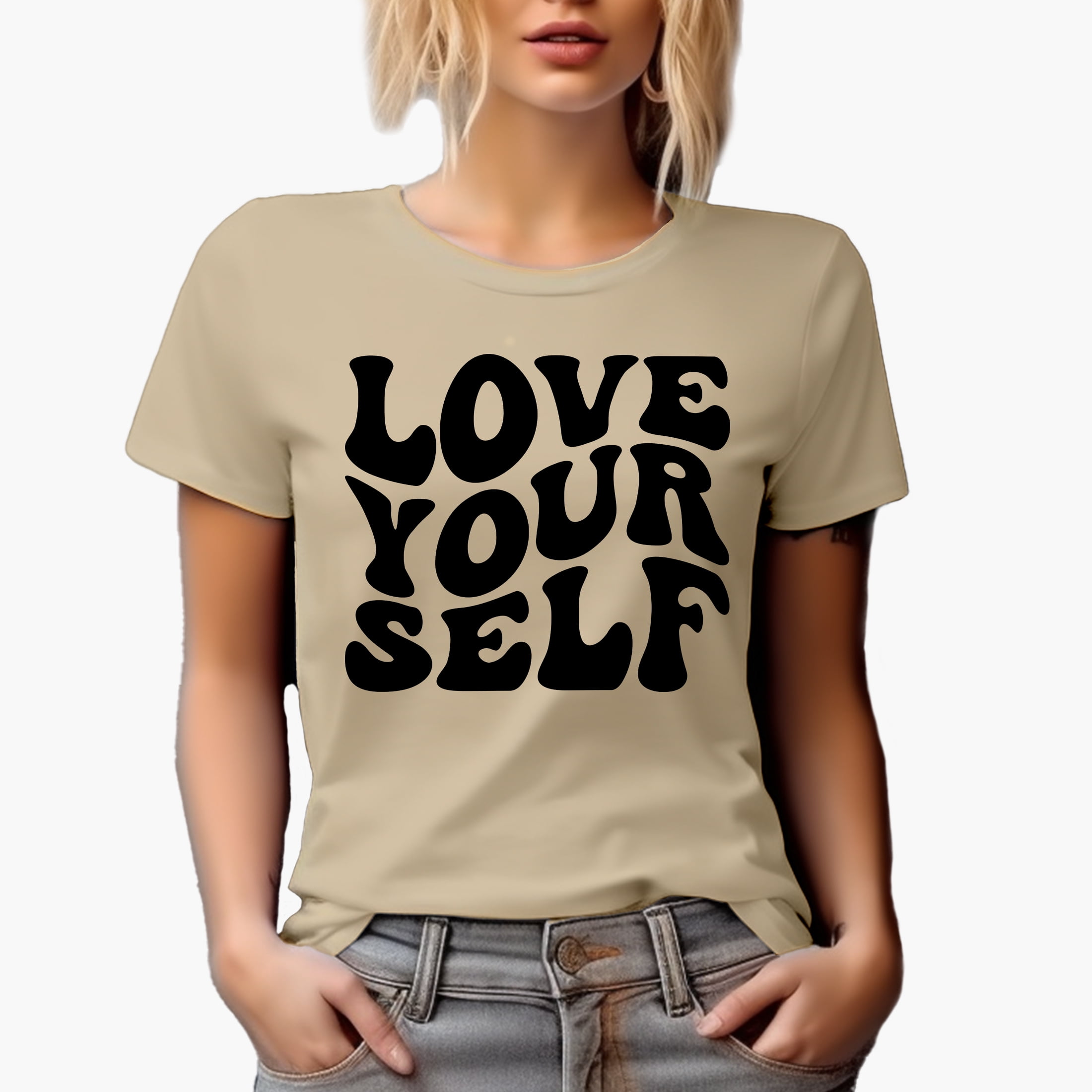 Love Your Self, Self-Love Quote, Groovy Retro Wavy Text Merch Gift, Tan ...