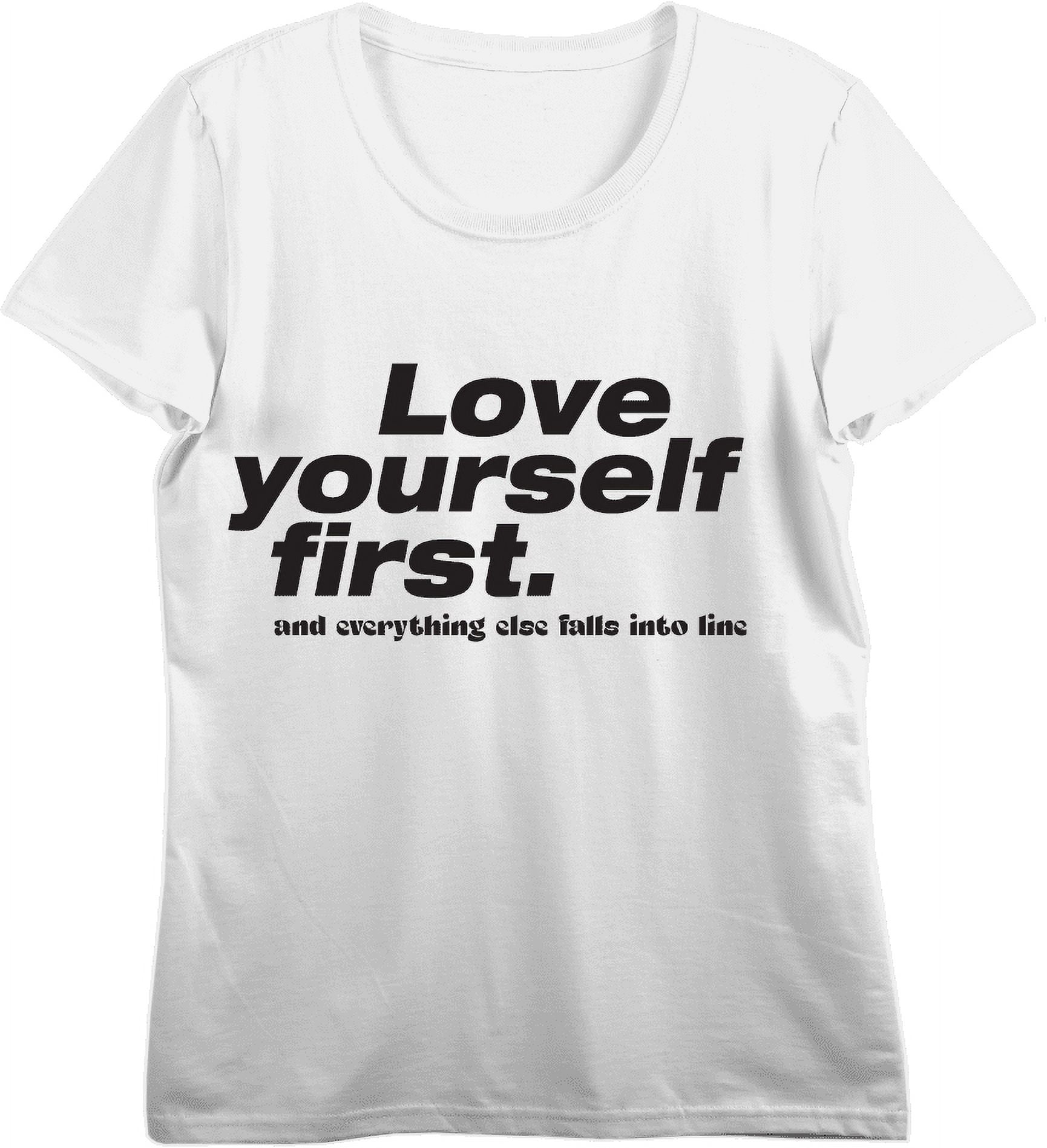 "Love Yourself First" Women's Vivid White Crew Neck Short Sleeve Top ...