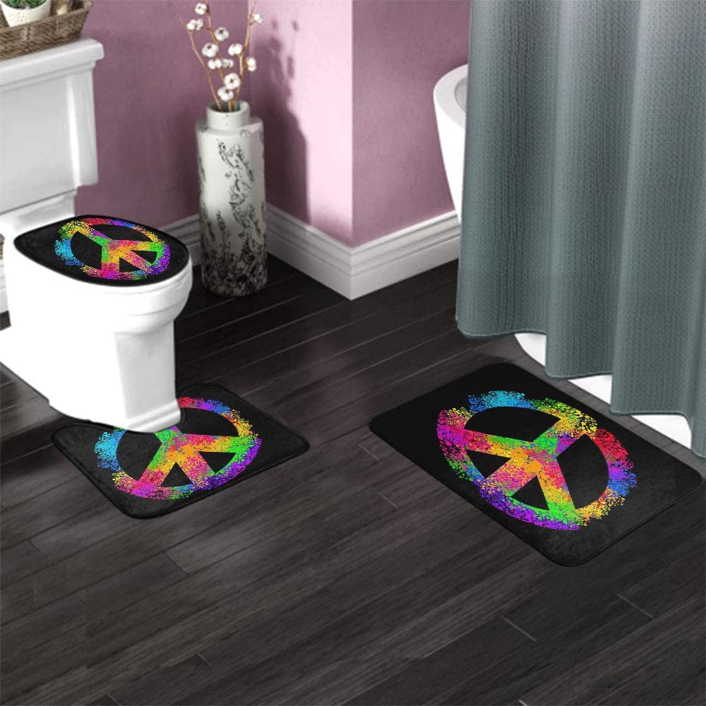 Love and Peace Bath Mat Hippie Symbols Two Fingers As A Sign of Victory ...