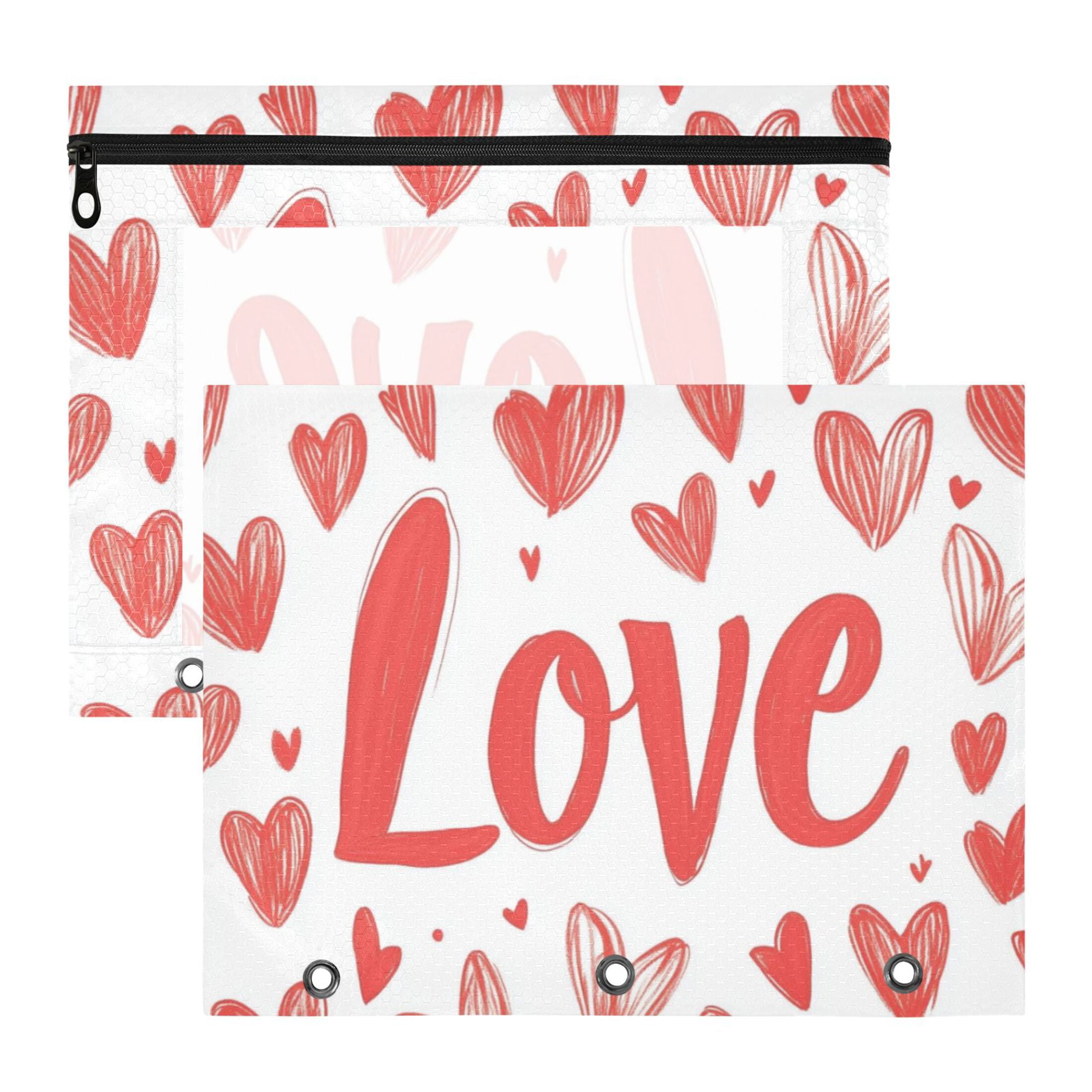 Love and Red Doodle Hearts Valentine 3-Ring Binder Pouches A4 Size ...