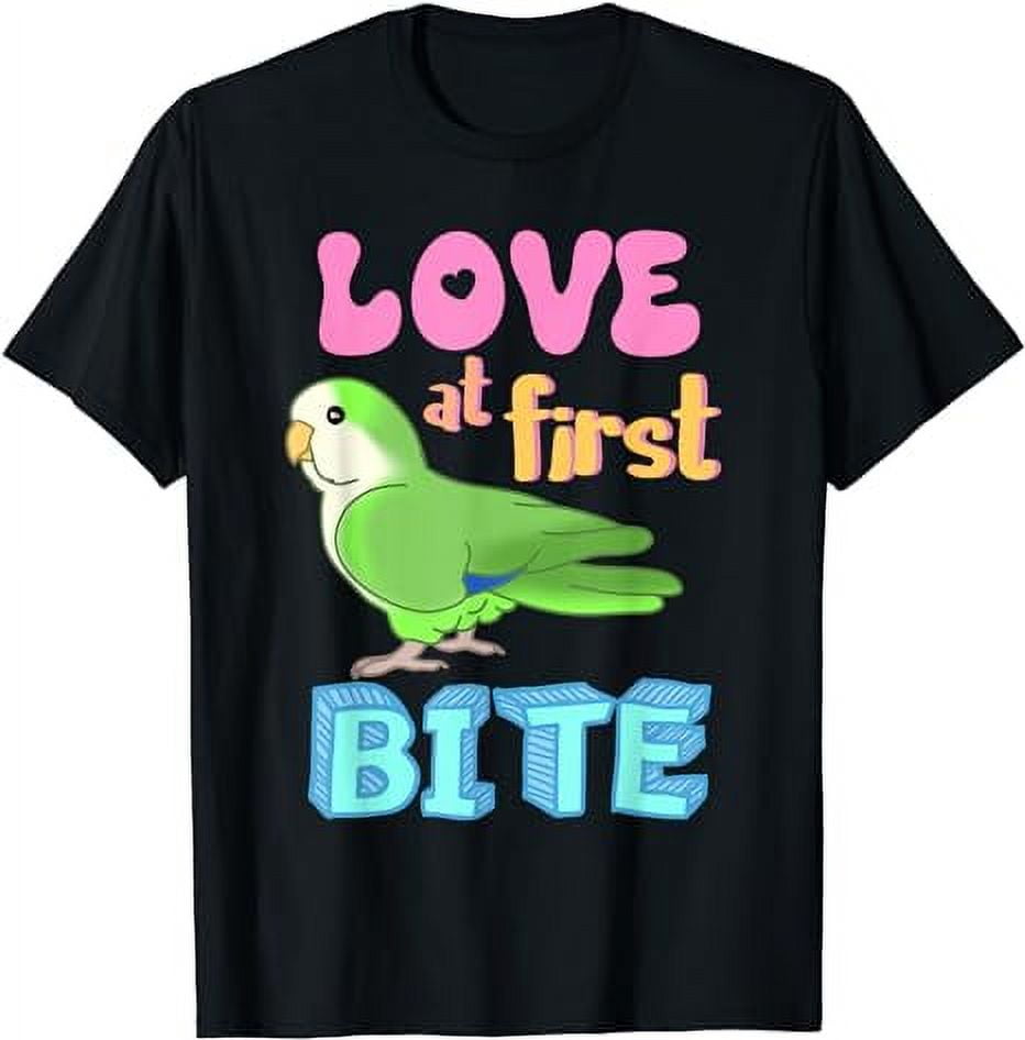 Love at first bite Green Quaker Funny Birb Parrot Kawaii T-Shirt ...