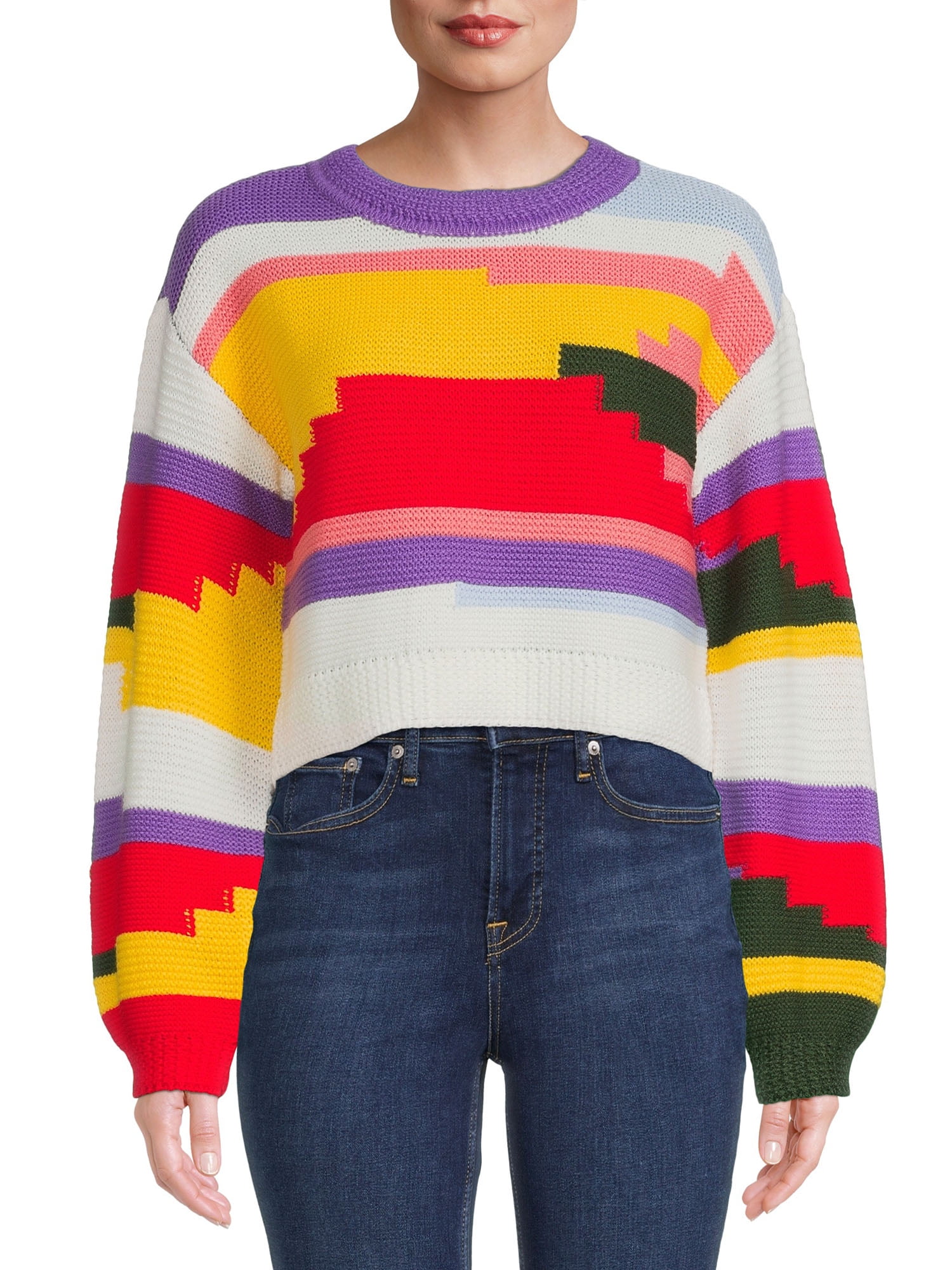 Love by Design Juniors Colorblocked Cropped Sweater - Walmart.com