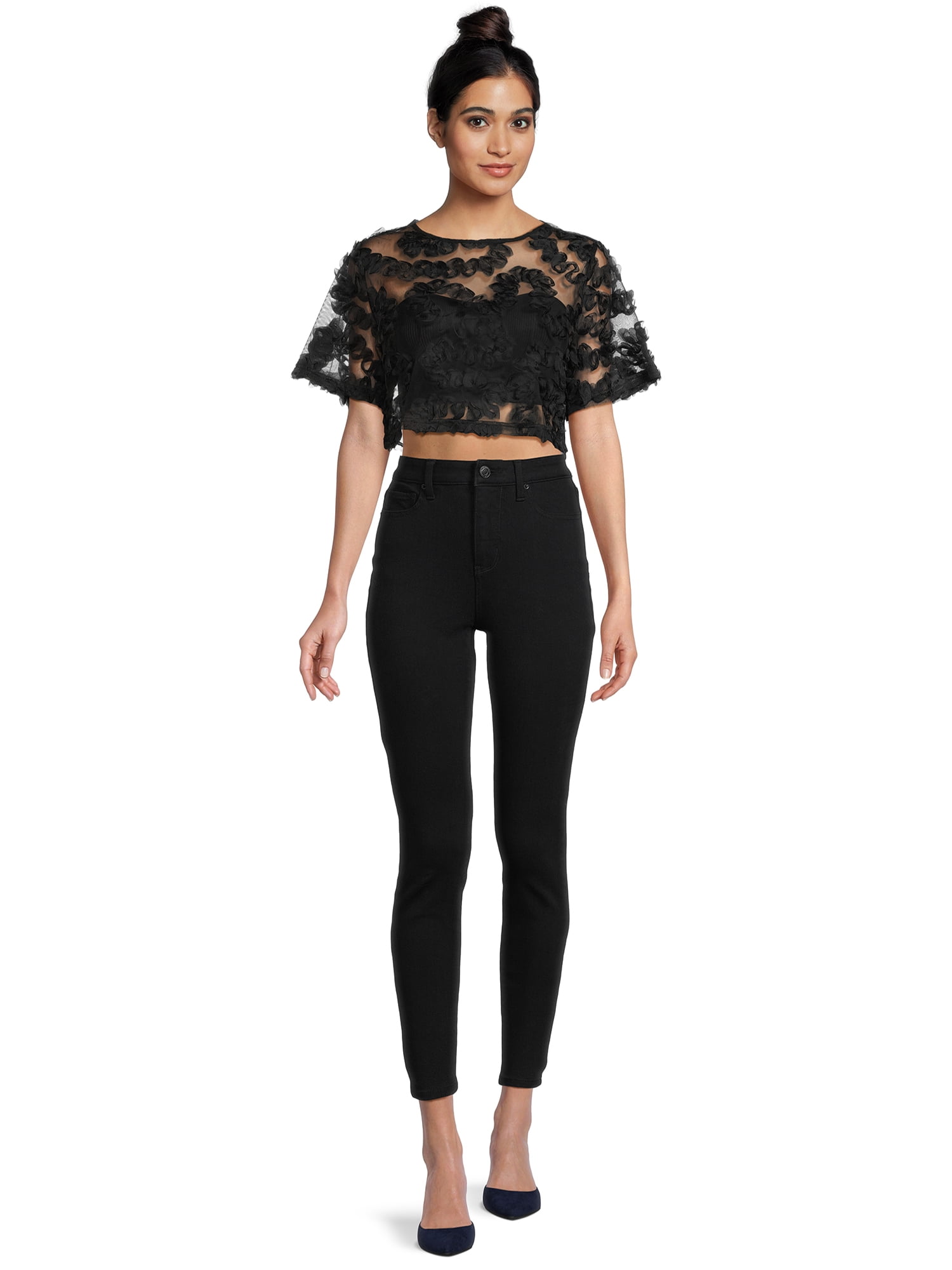 Love by Design Women's Ruffle Mesh Semi-Sheer Crop Top - 100% Polyester ...