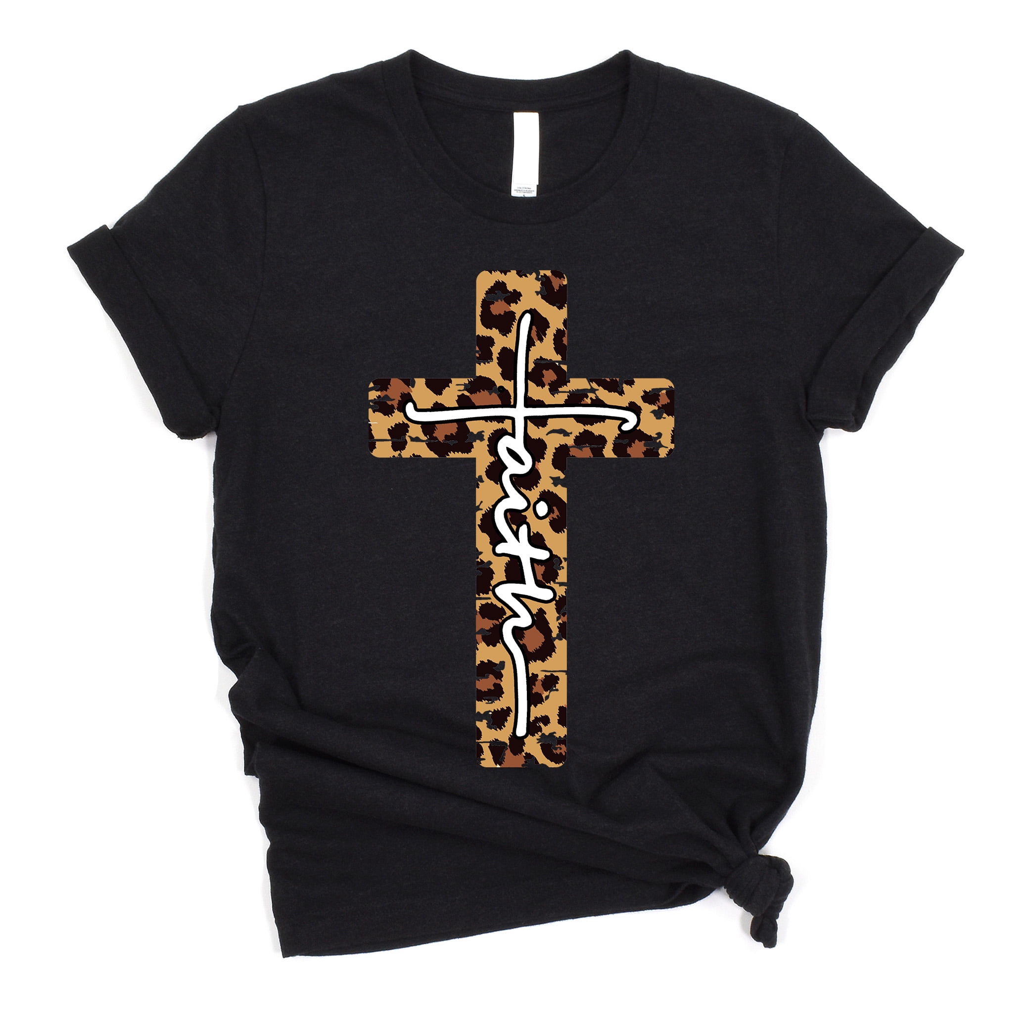 Love in Faith | Faith Cross Short Sleeve | Black Leopard | Christian T ...