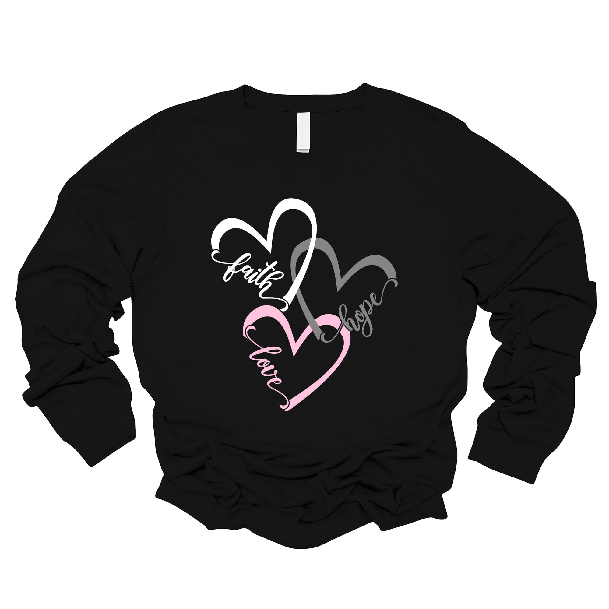 Love in Faith | Faith Hope Love Hearts Long Sleeve | Black | Christian ...