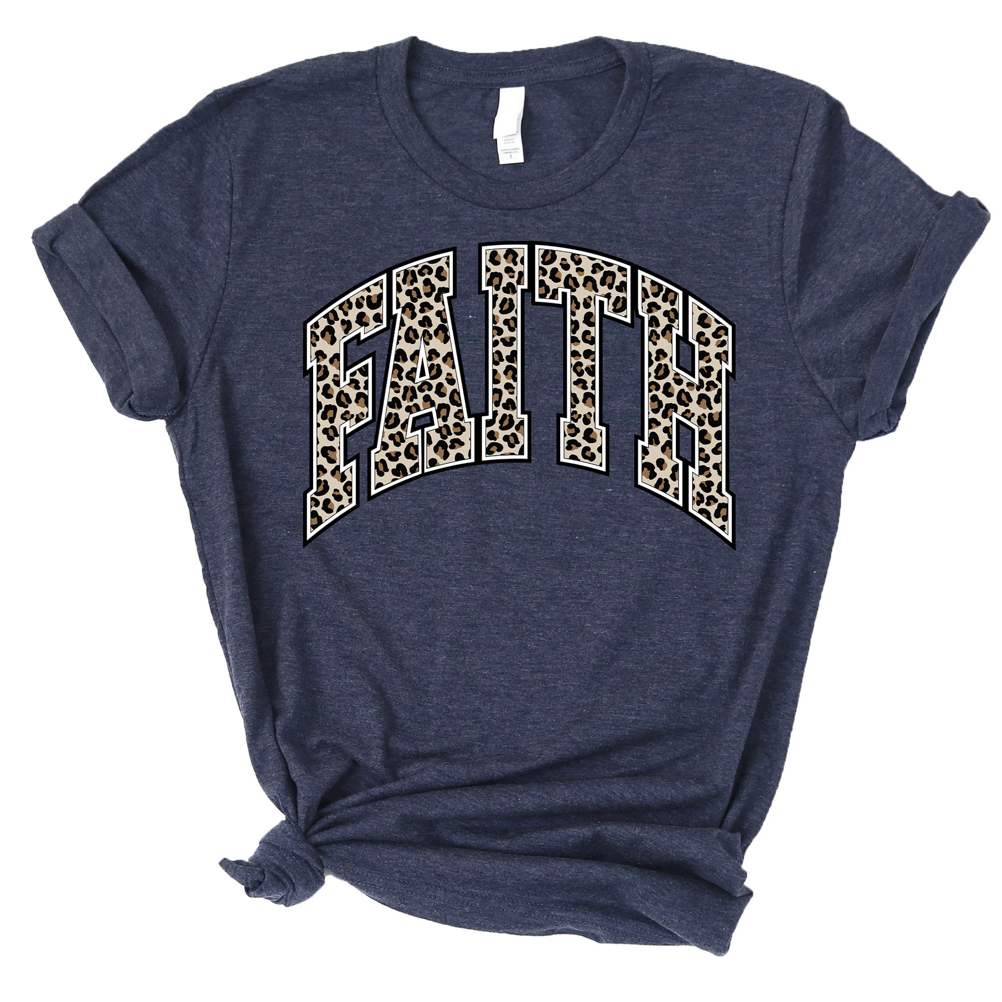 Love in Faith | Faith Leopard Short Sleeve | Heather Navy | Christian T ...