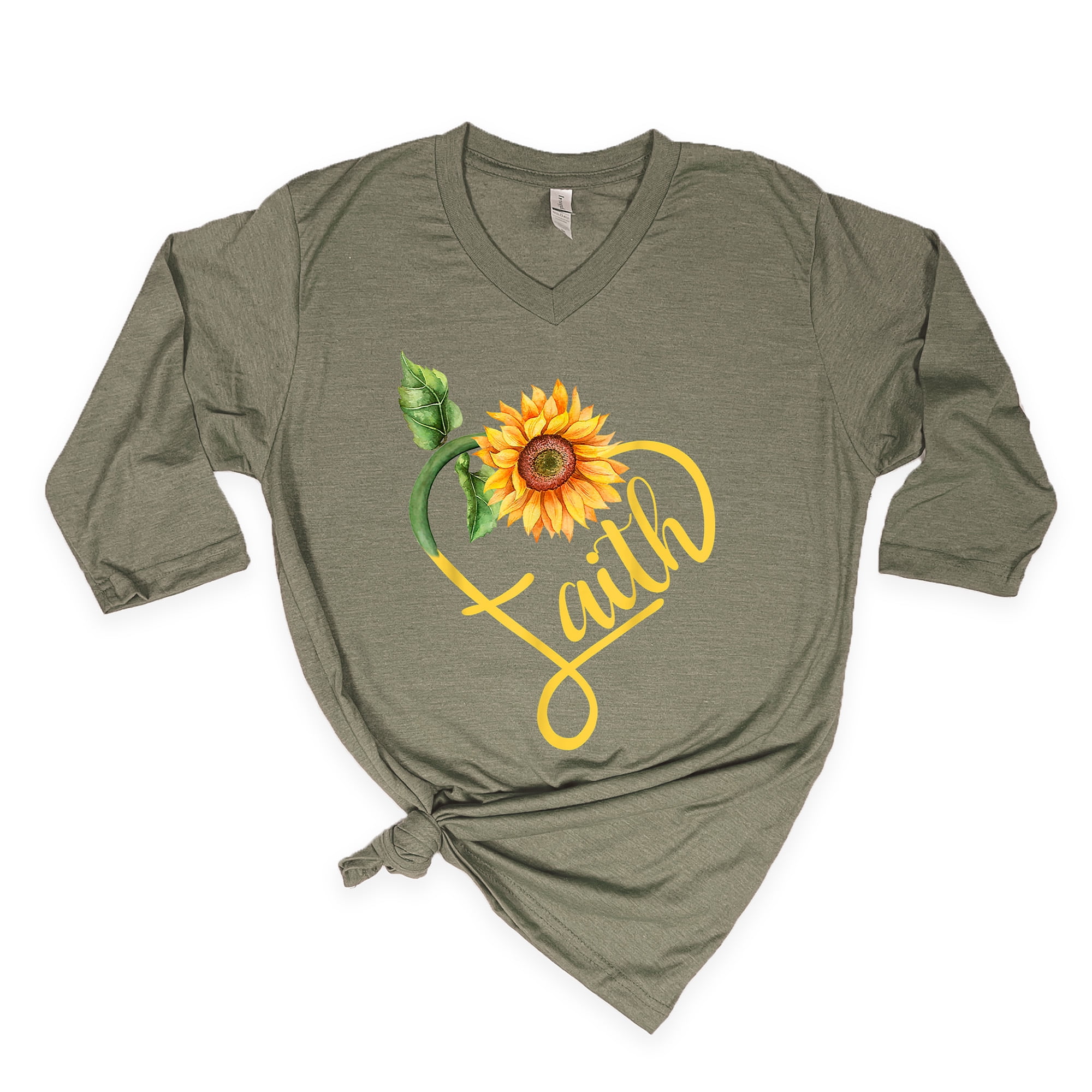 Love in Faith Christian T-Shirt for Women, Faith Sunflower Design, 3/4 ...