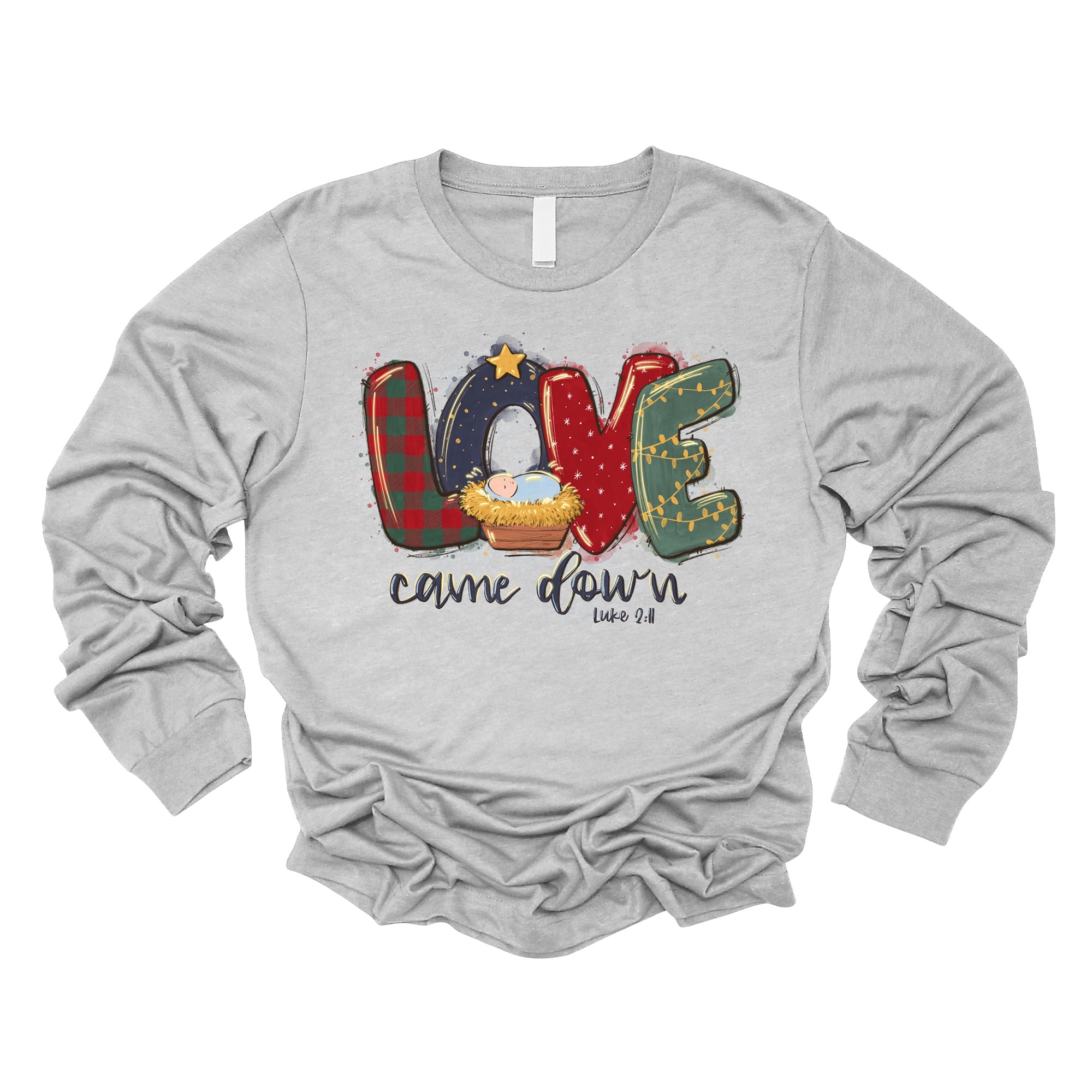 Love in Faith | Love Came Down Long Sleeve | Heather Grey | Christian T ...