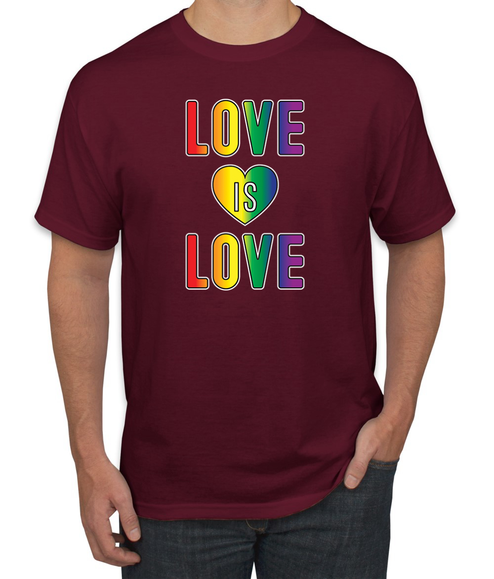 Love is Love rainbow heart LBTQ Pride | Mens LGBT Pride Graphic T-Shirt ...