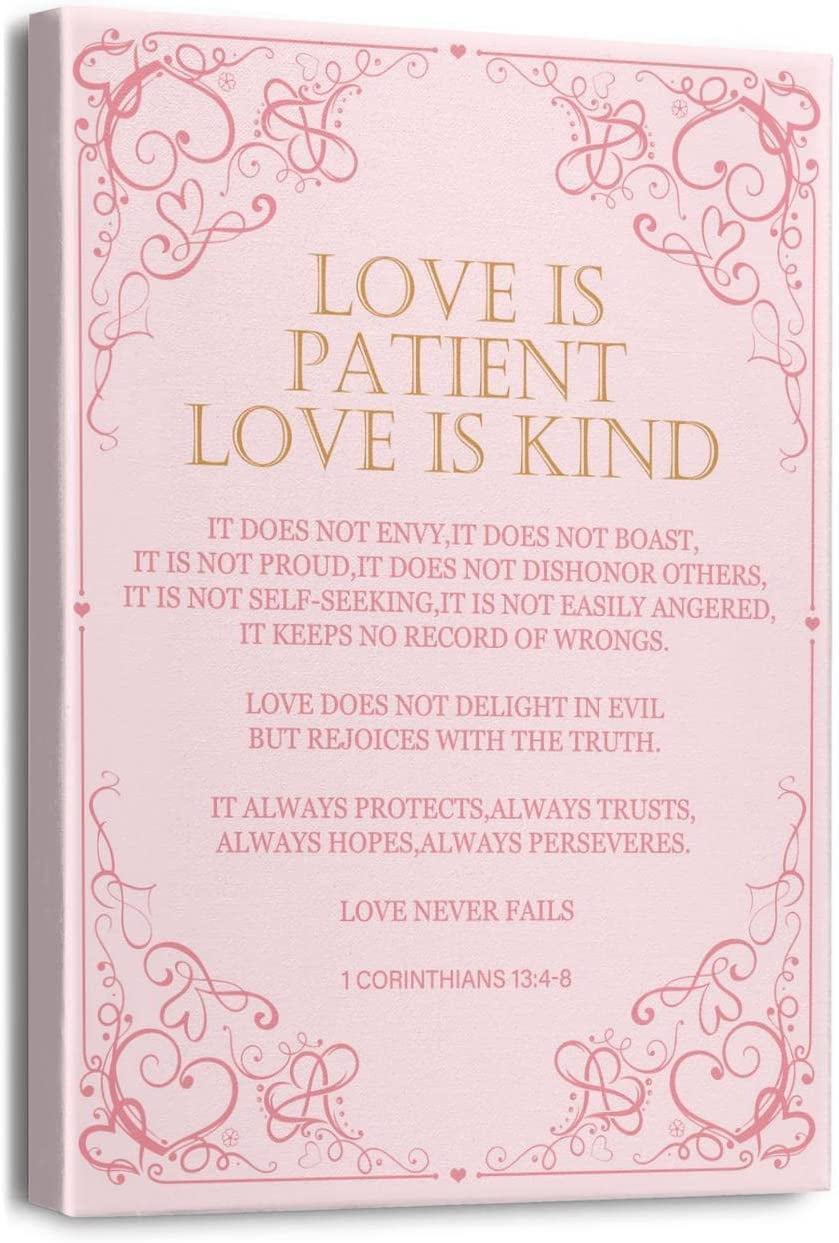 Love is Patient Love is Kind Wall Art Framed Bible Verses Quotes Canvas ...
