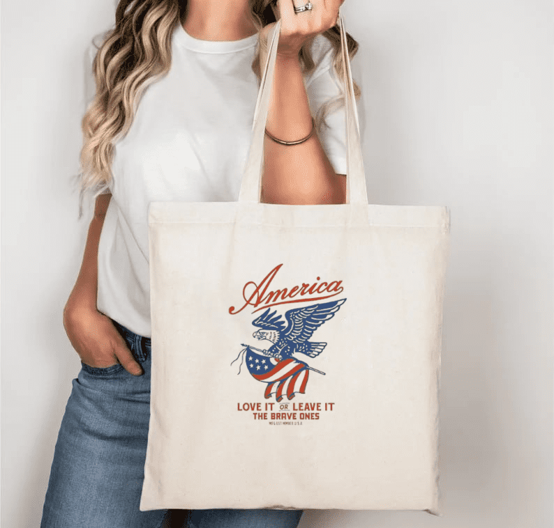 Love it or leave funny political american pride quote Tote bags ...