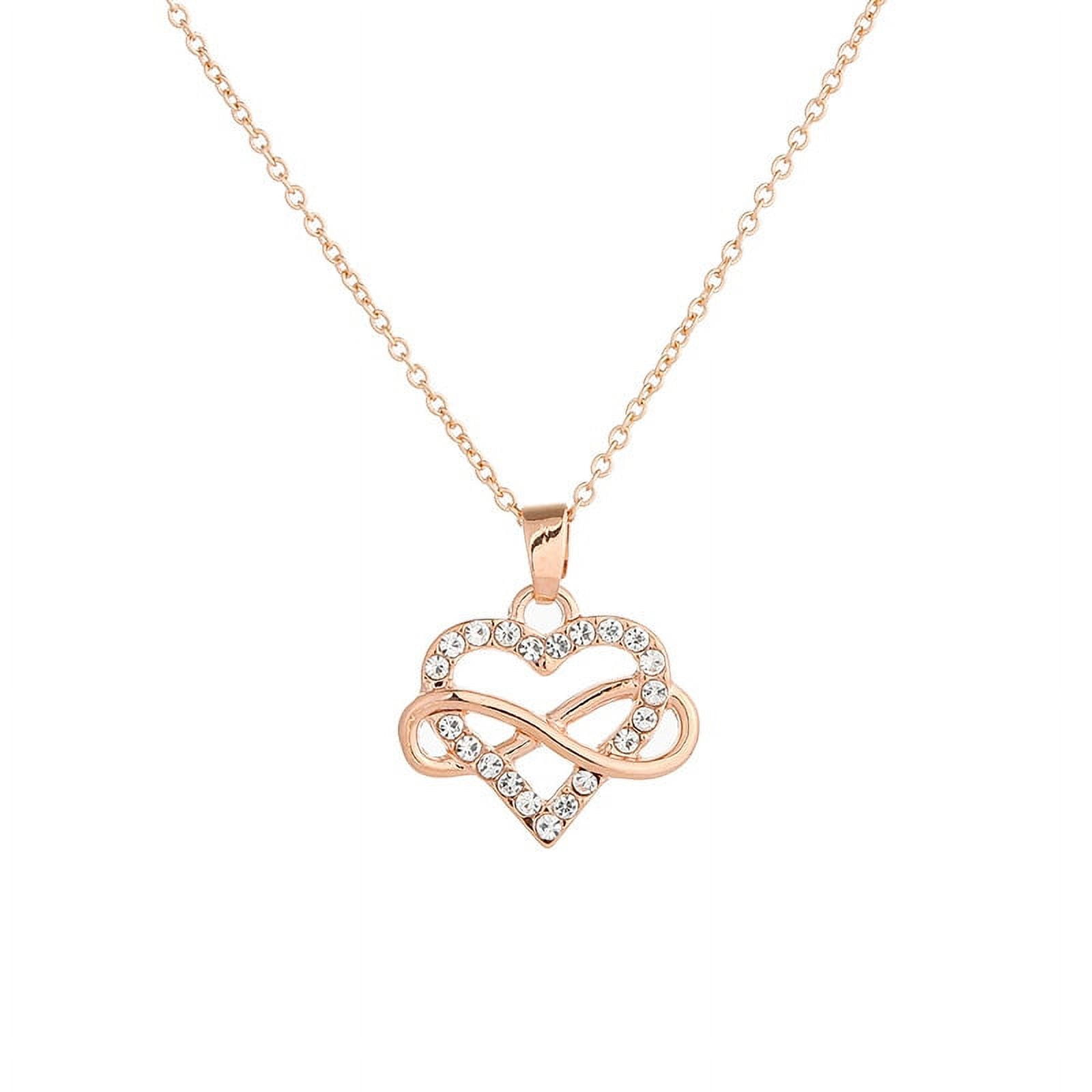 Love necklace women's rose gold hollow diamond-embedded peach heart pendant girl style fashion ...