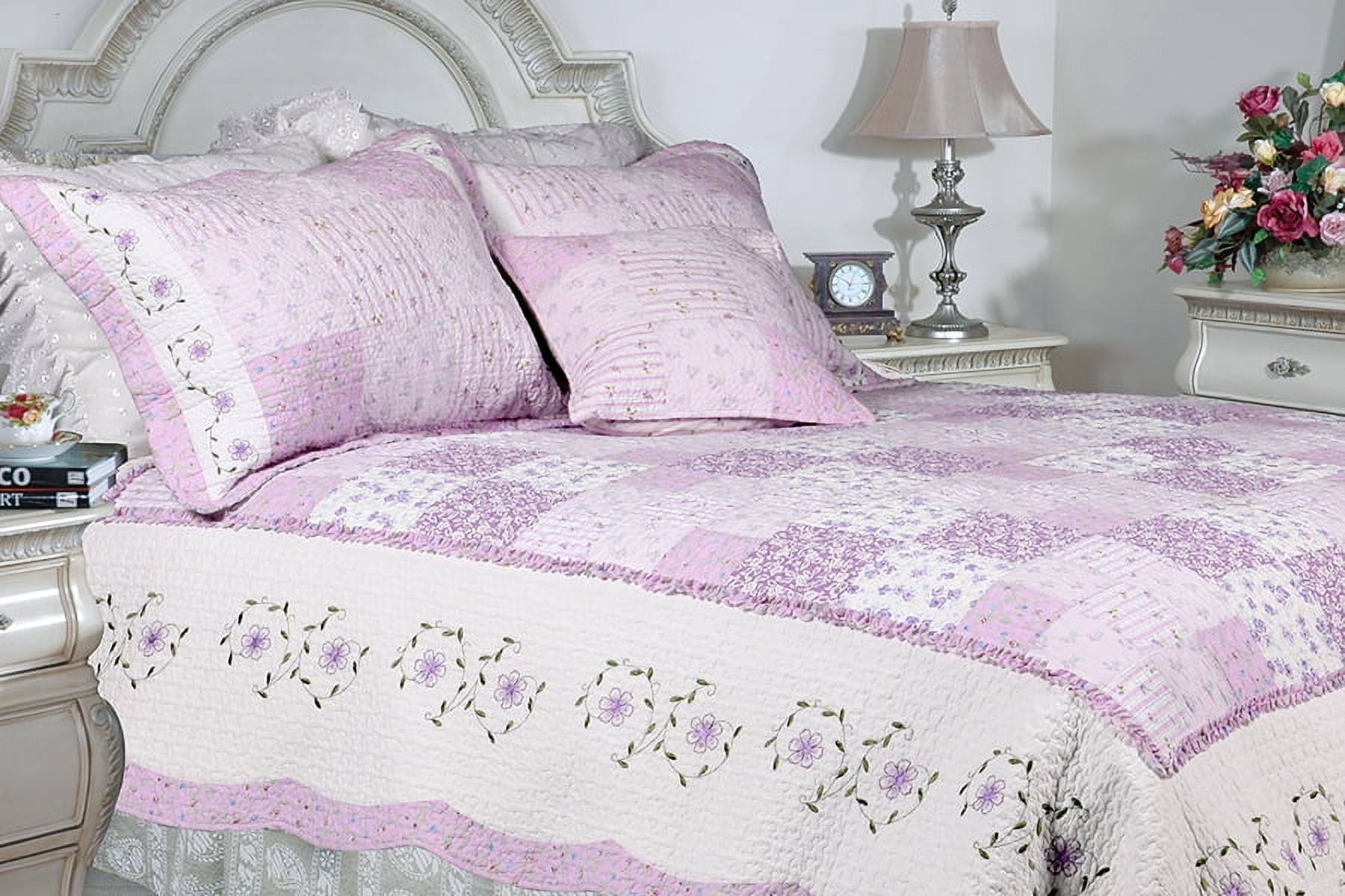 Love of Lilac 100% Cotton 3PC Floral Vermicelli-Quilted Embroidered ...