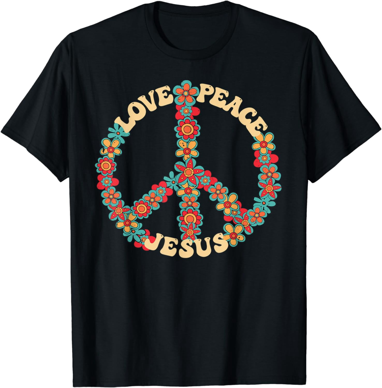 Love peace Jesus christian fun 60s 70s Costume Groovy Hippie T-Shirt ...