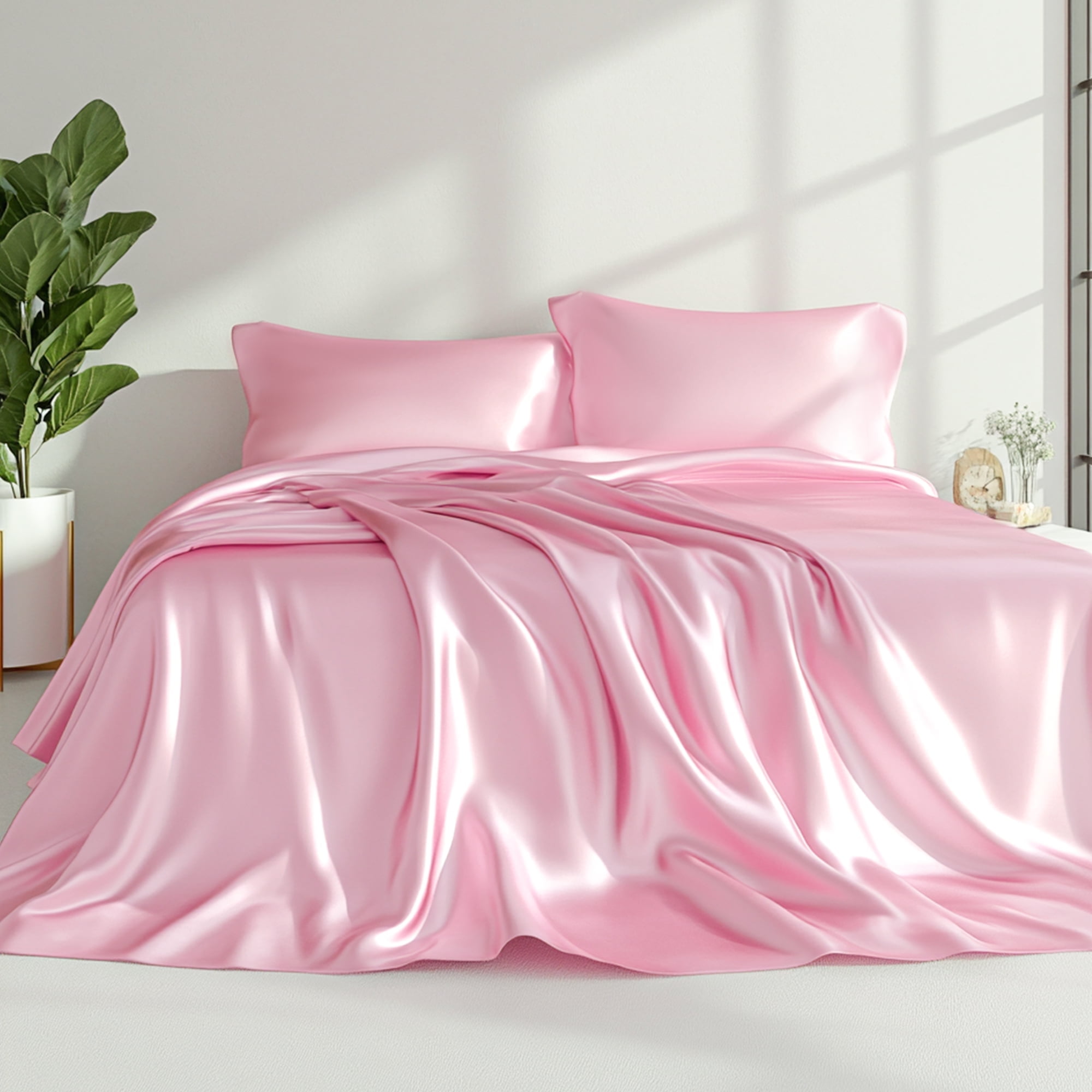 Love's cabin Satin Sheets Queen Sheet Set Deep Pocket Luxury Silky Bed ...