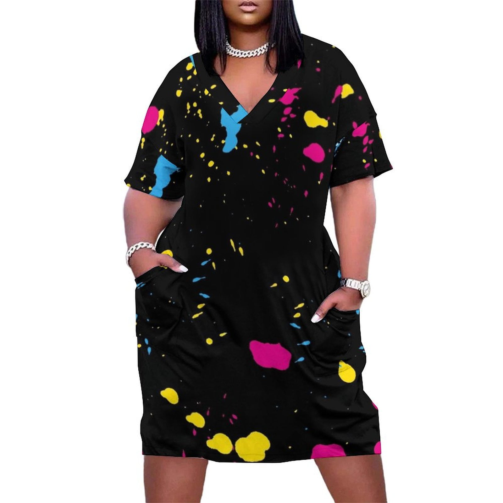 Love the 80s Paint Splash Loose Pocket Dress luxury dresses dress women ...