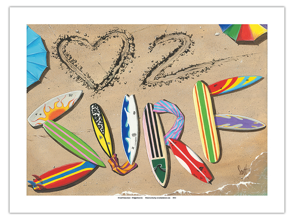Love to Surf - Surfboard Art - From an Original Color Painting by Scott ...