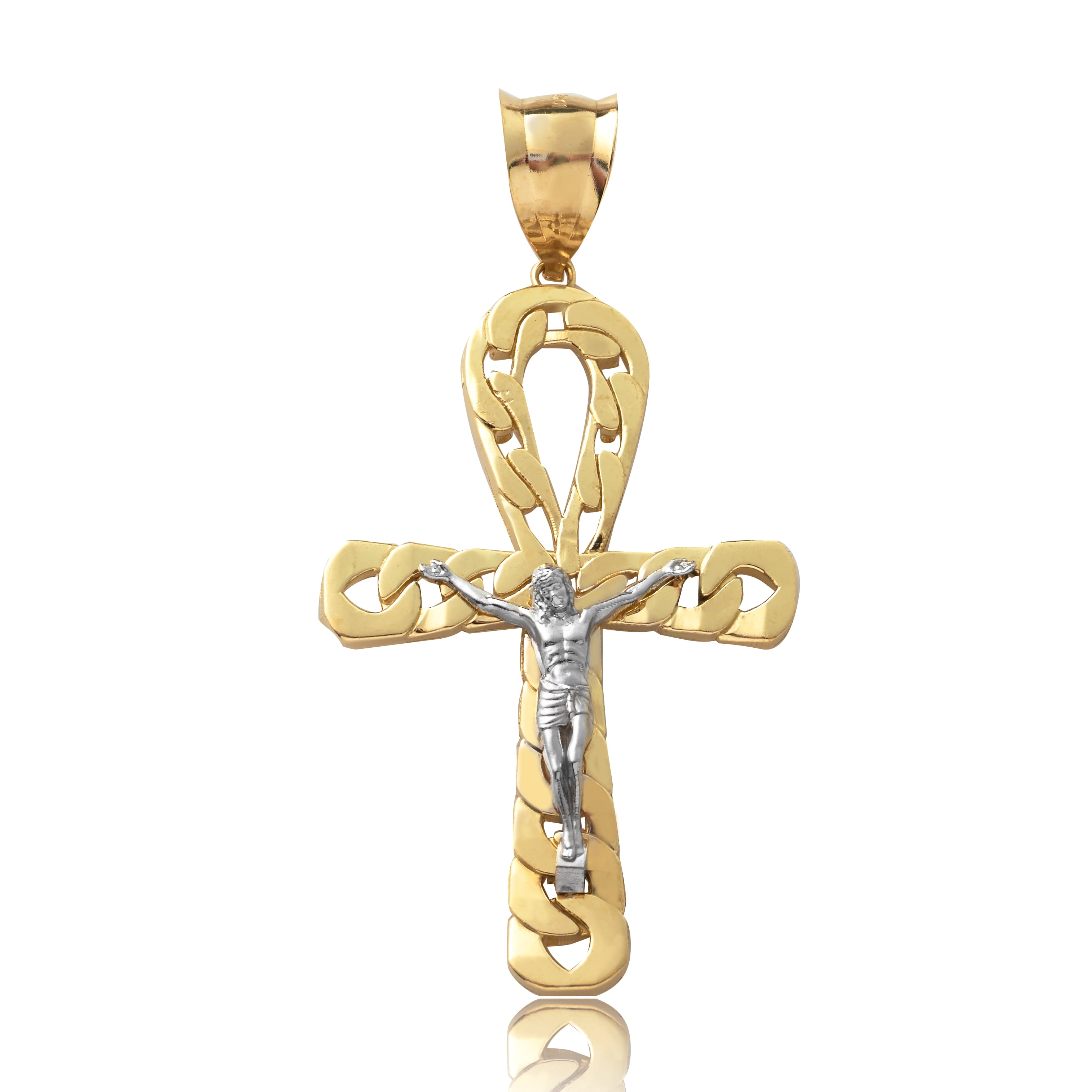 LoveBling 10K Yellow Gold Two Toned Jesus Ankh Cross (2.58" x 1.30 ...