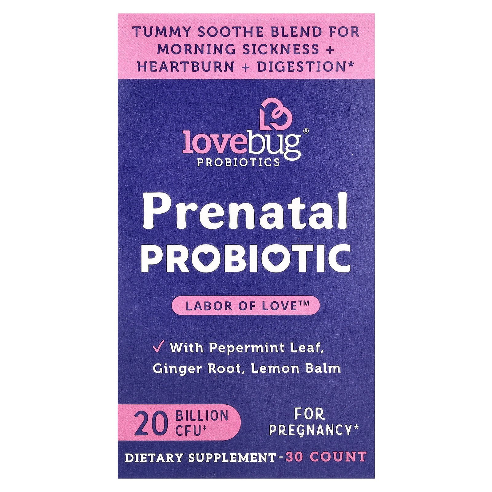 LoveBug Probiotics Prenatal Probiotic, 20 Billion CFU, 30 Capsules HSA ...