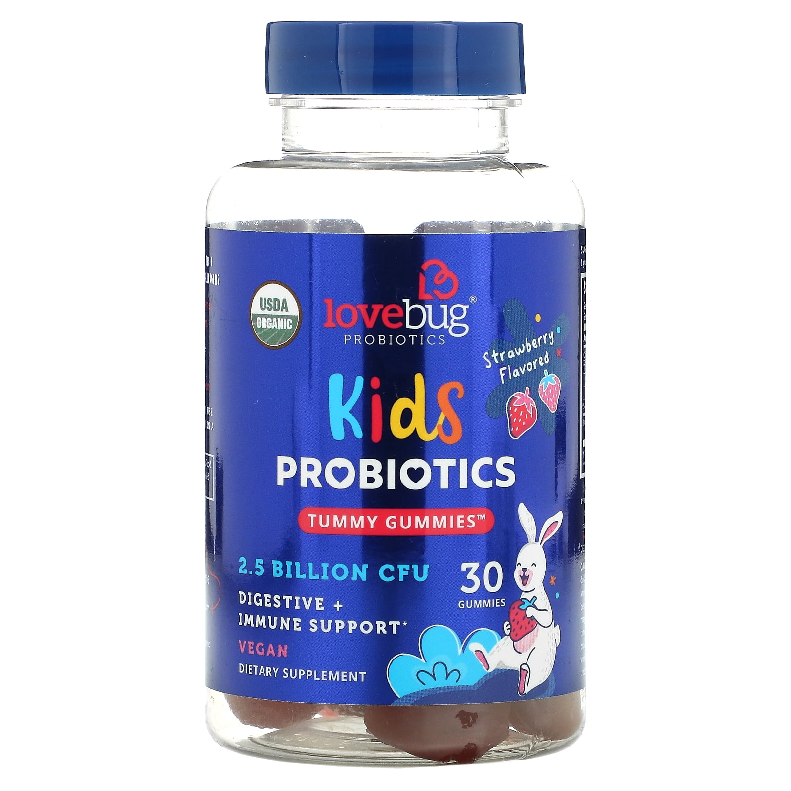 LoveBug Probiotics Strawberry Tummy Gummies Kids Probiotics, 30 Count ...