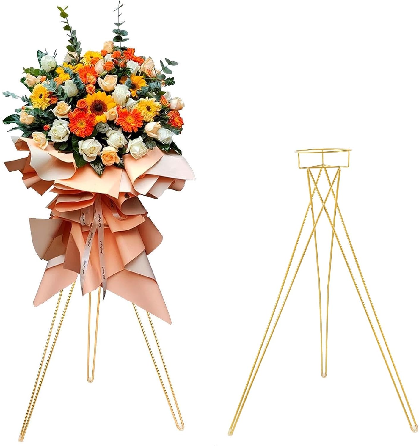 LoveCat 41.3" Tall Gold Floral Display Rack Decorations - Metal Flower ...