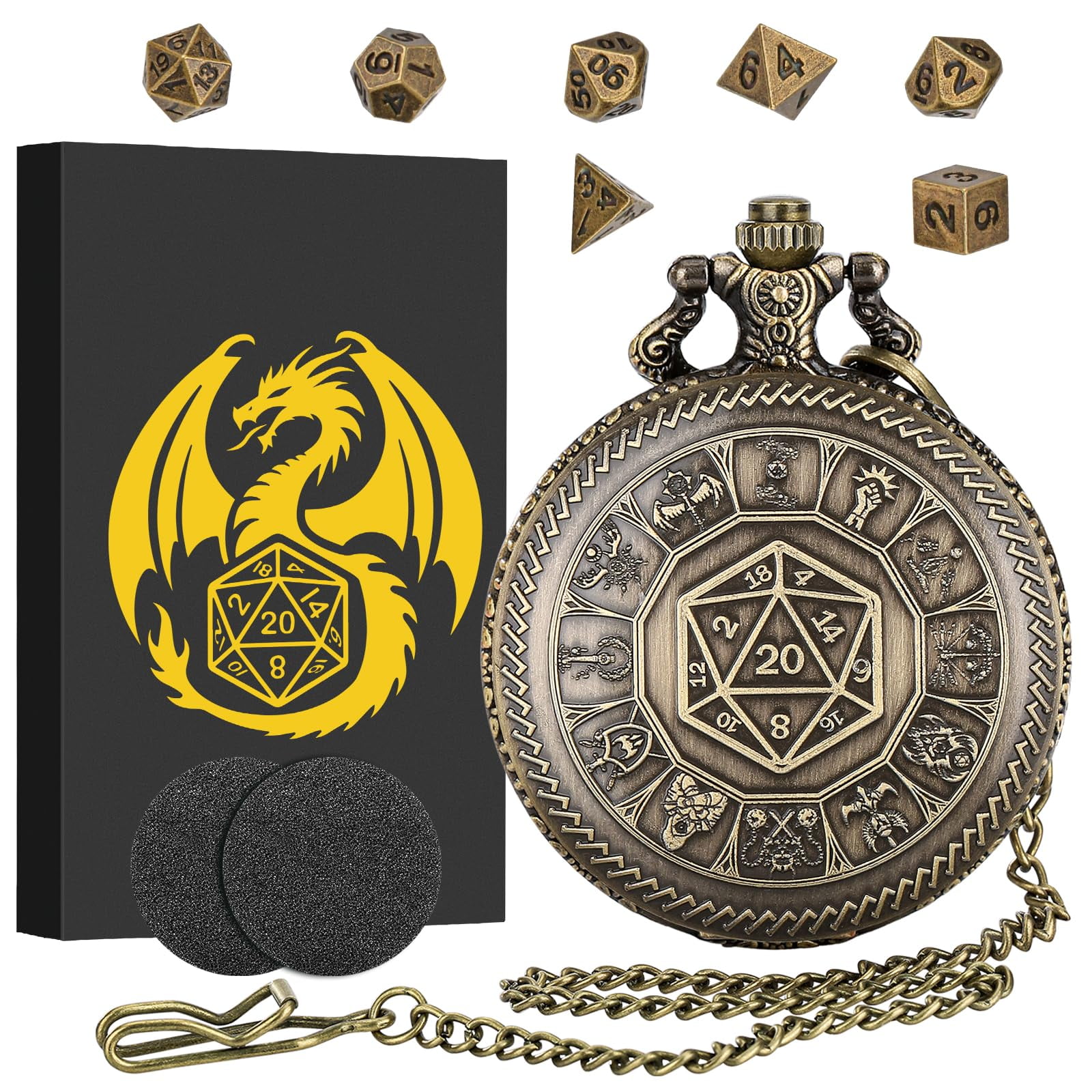 Mini DND Dice Set, TSF6 Center Number Dice Pocket Watch Case, 7 Piece ...