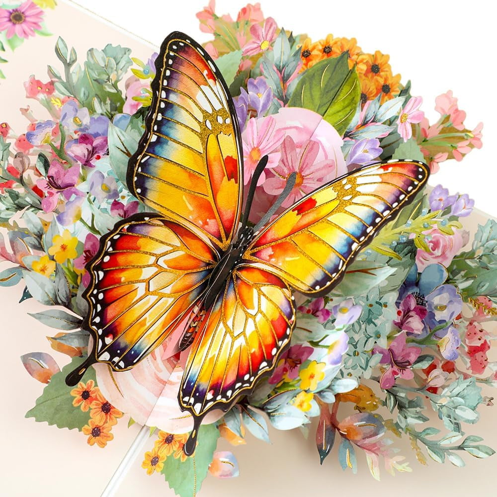 LoveEcho Birthday Card, Sunset Glow Butterfly Pop-Up Card with Gold ...