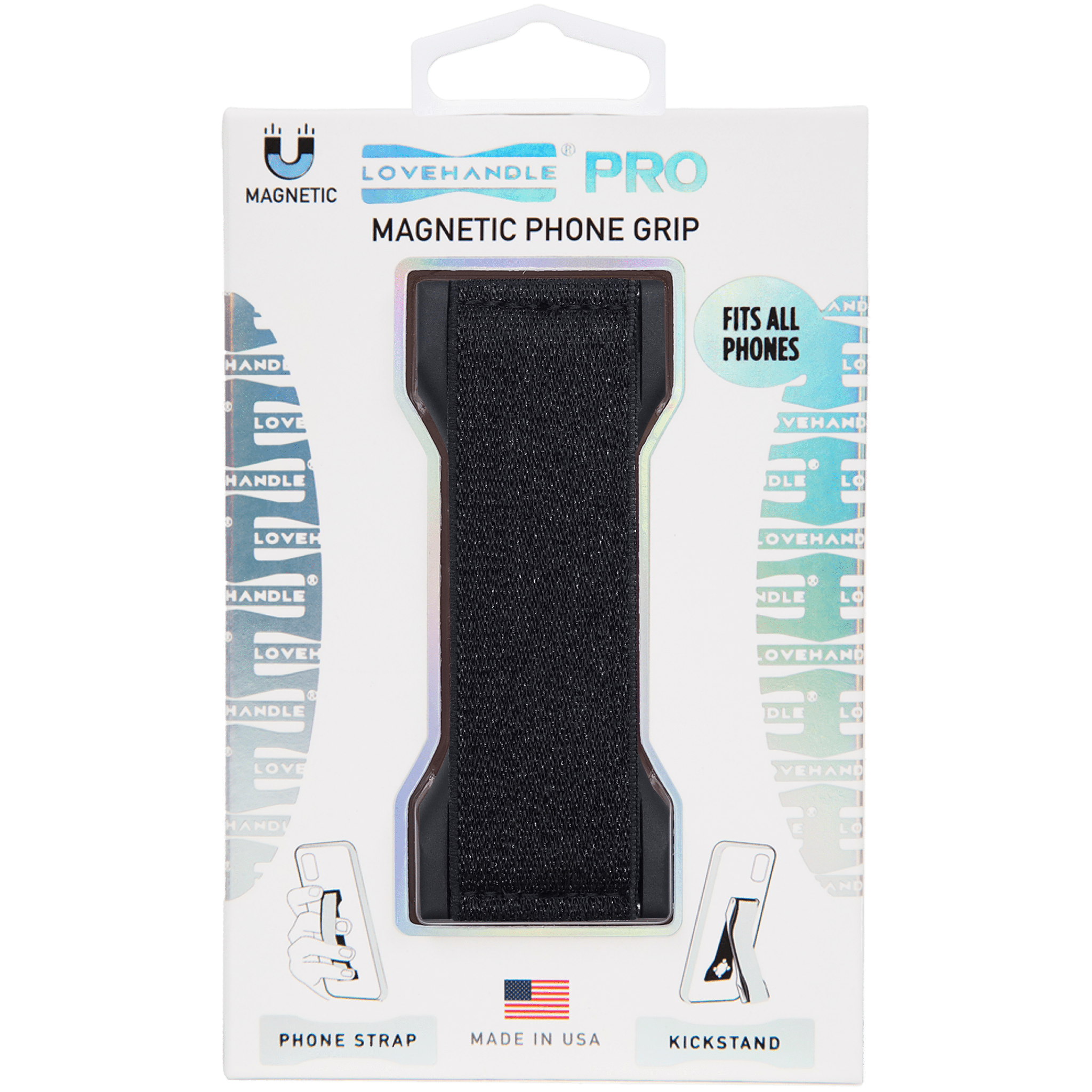 LoveHandle PRO - Black Glitter, Thin Low Profile Phone Grip with ...