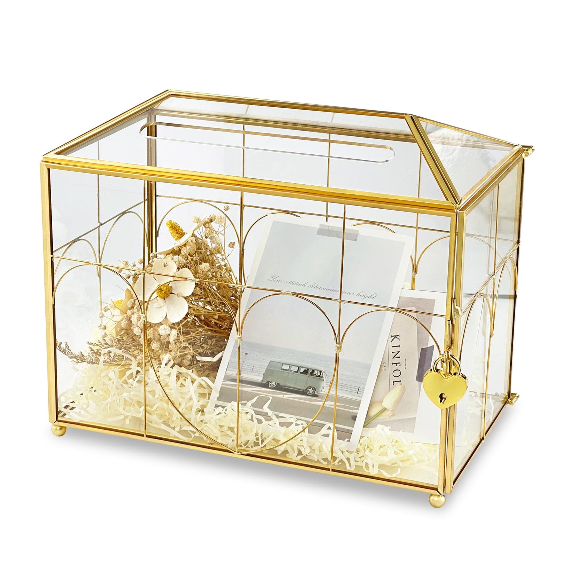 LoveLock Wedding Card Box - Glod Large Party Card Box with Slot and ...