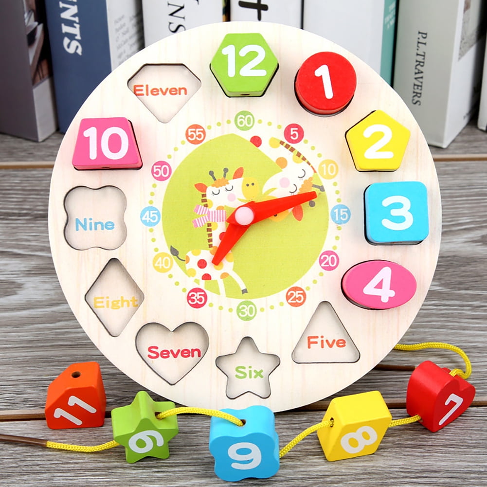 Lovebay Time Clock Toy for Baby Kids Wooden Time Learning Shape Sorting ...