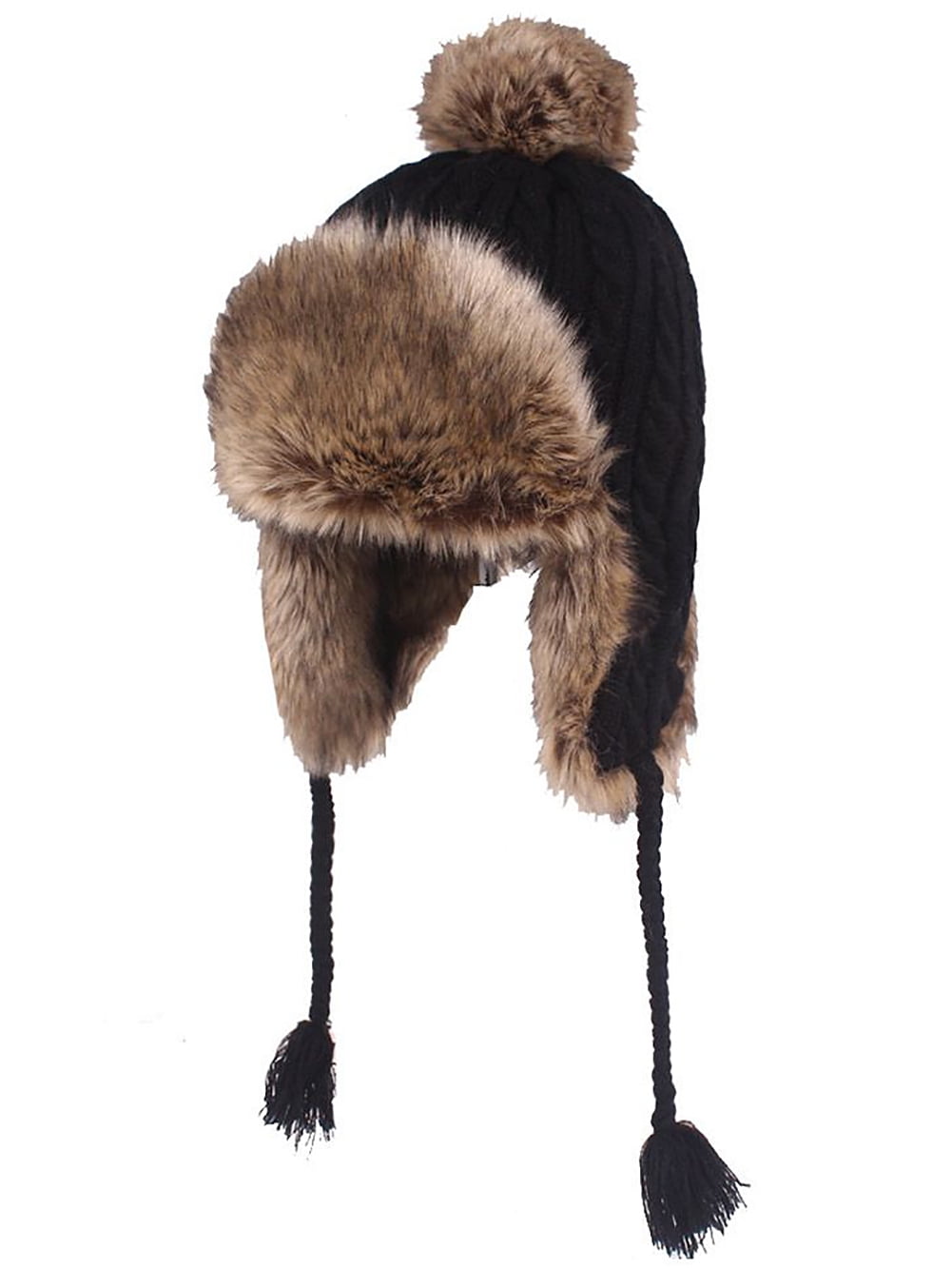 Lovebay Womens Winter Knitted Ushanka Hat, Ear Flaps Windproof with Pom ...