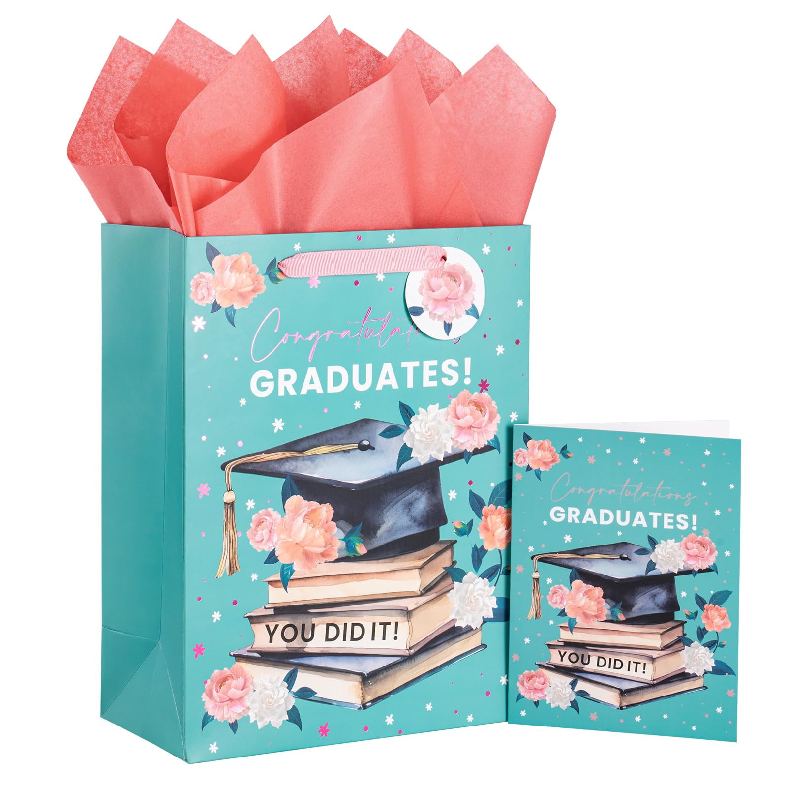 Loveinside Mint Flower Graduation DMF15 Gift Bags with Tissue Paper ...