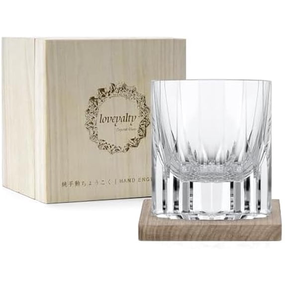 Lovelalty K9 Crystal Whiskey Glass Wooden Cup Mat Set 8.5oz Hand ...