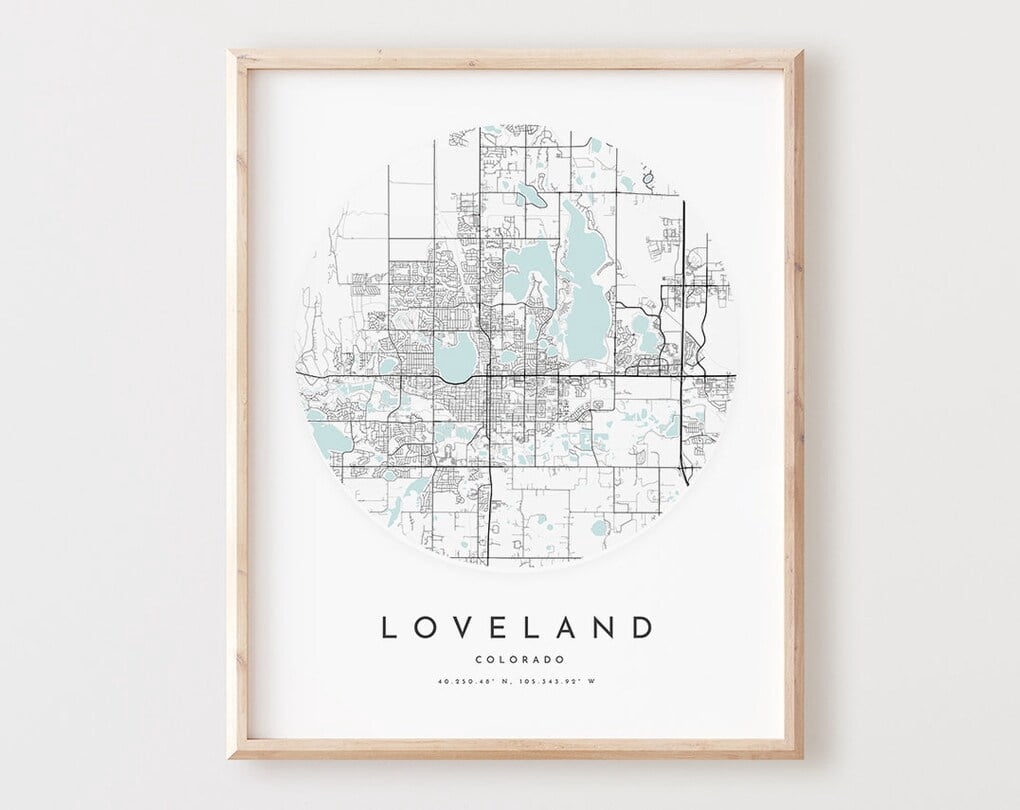 Loveland Map Print, Loveland Map Poster City Wall Art, Co Road Map ...