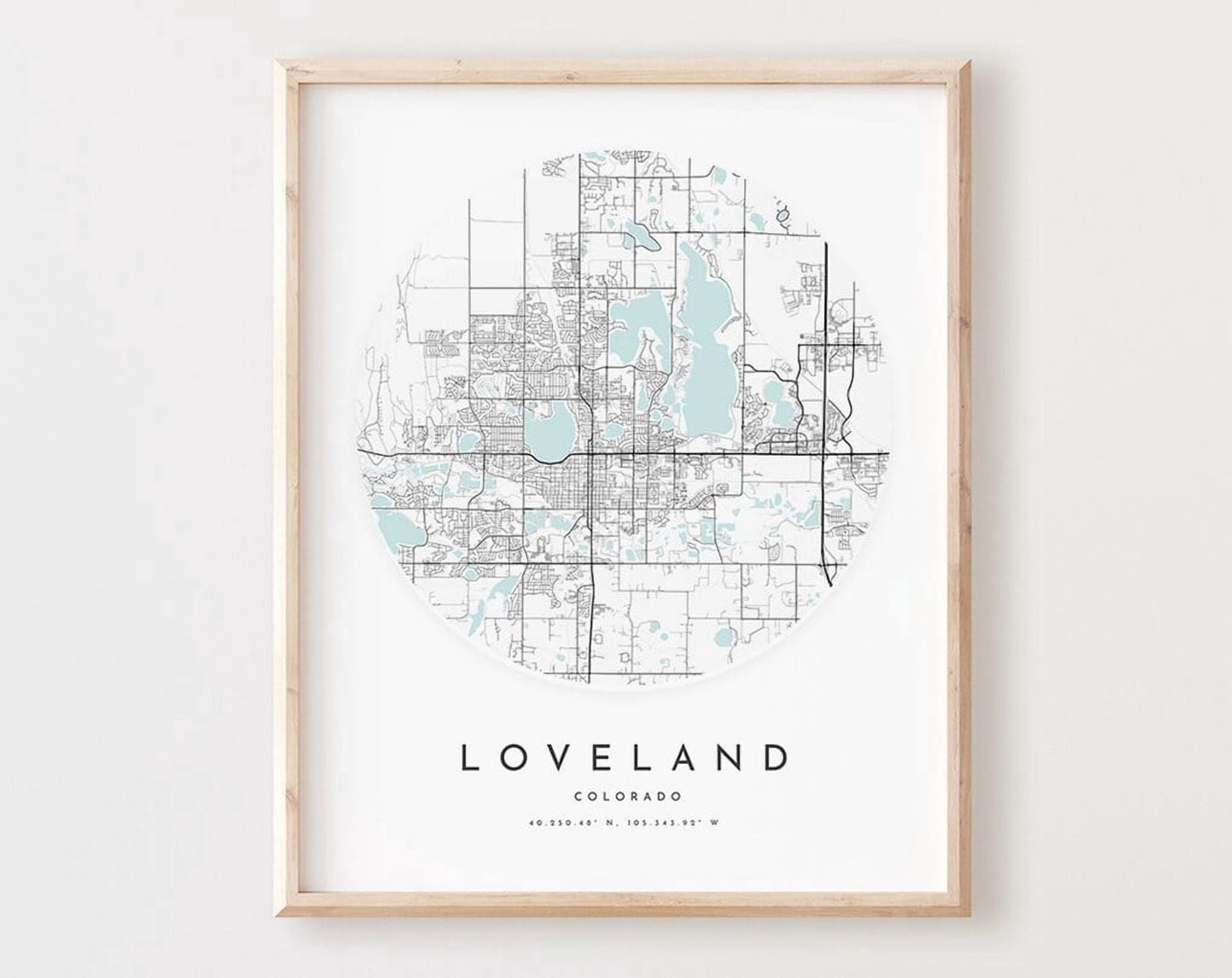 Loveland Map Print Loveland Map Poster City Wall Art Co Road Map ...