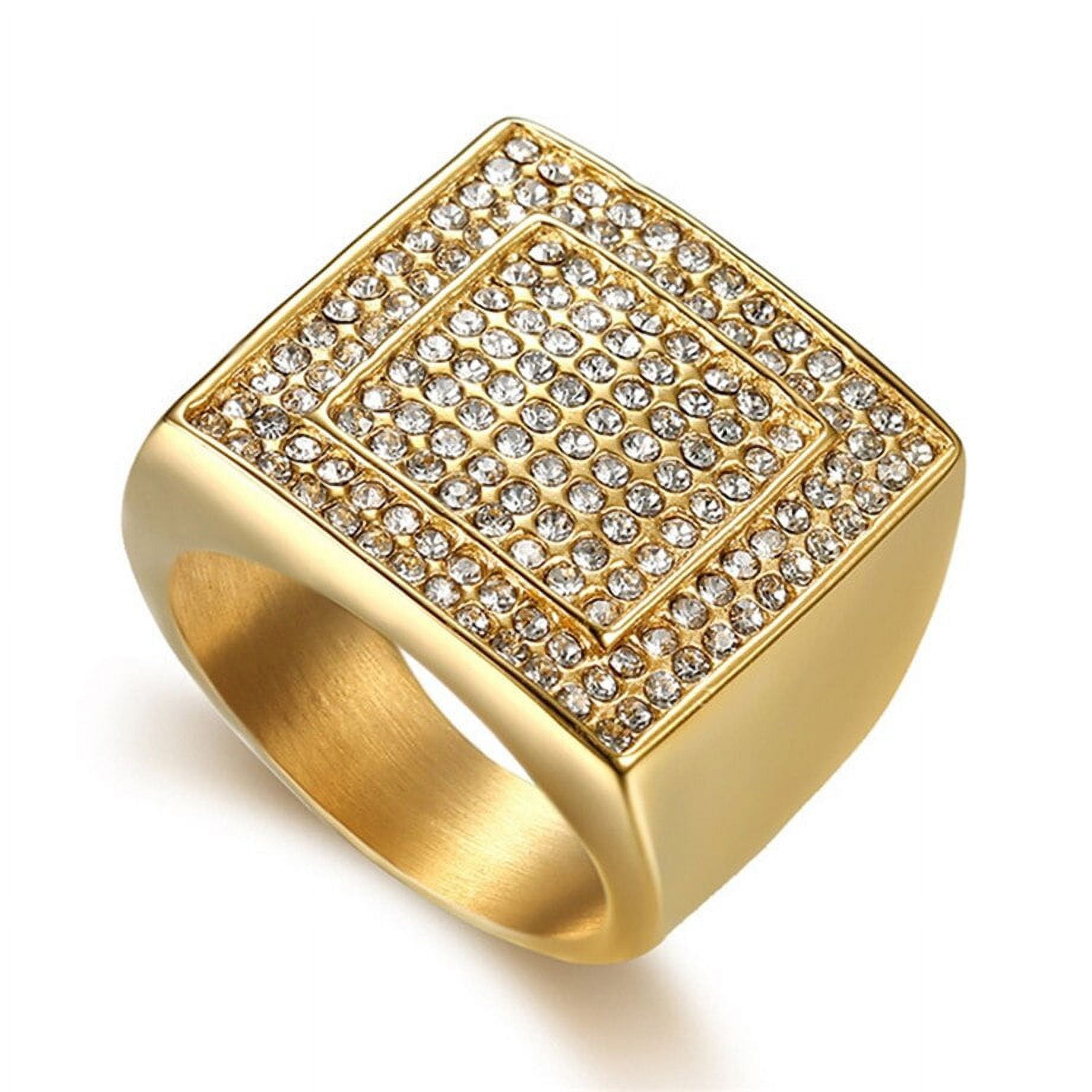 Lovelords Hip Hop Men's Iced Out CZ Big Square Ring 14k Yellow Gold ...