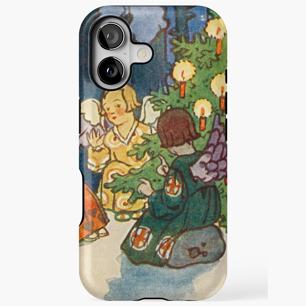 Lovely Angels Illustration with Tree Scene Case for iPhone 17 to 11 Pro ...
