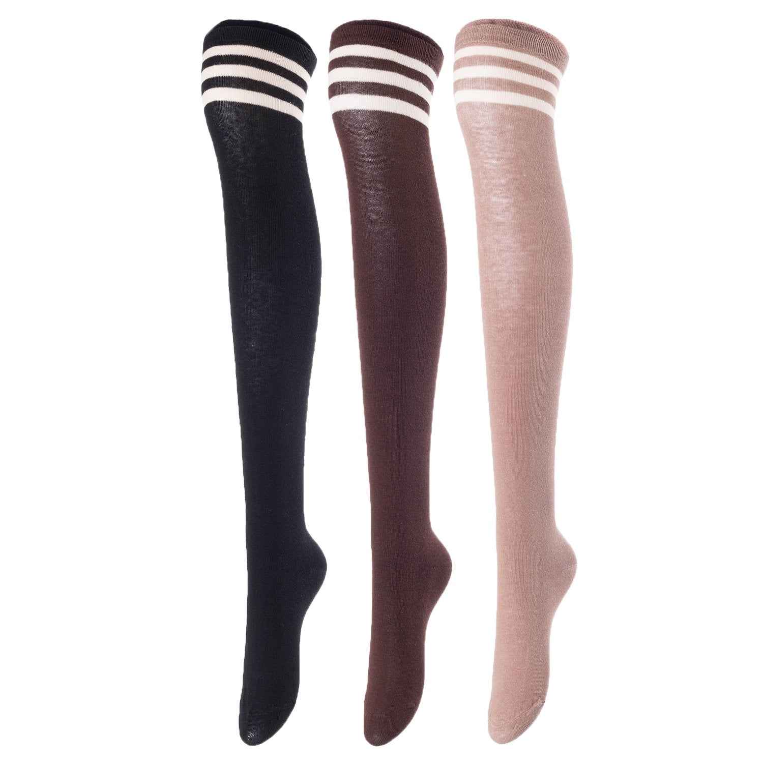 Lovely Annie Women's 3 Pairs Over Knee High Thigh High Cotton Boot ...