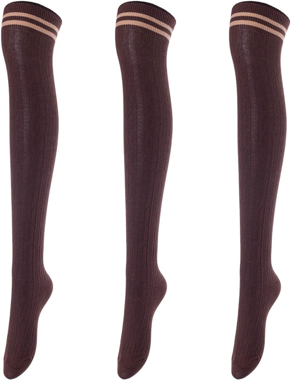 Lovely Annie Women's 3 Pairs Over Knee High Thigh High Cotton Socks ...