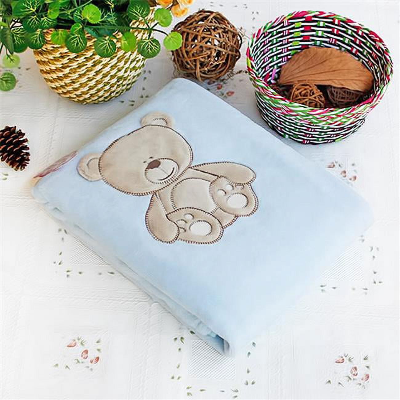 Lovely Bear Embroidered Applique Polar Fleece Baby Throw Blanket ...