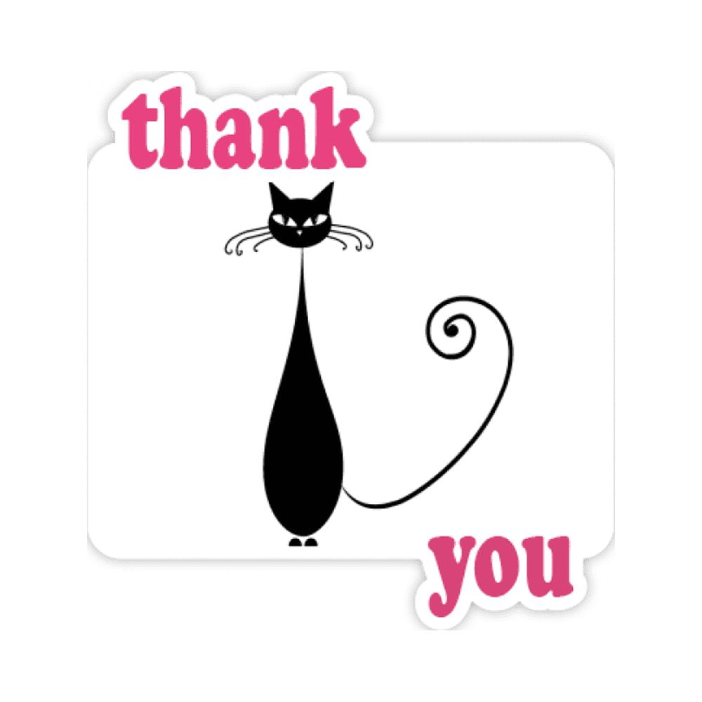 Lovely Black Cat Lover Animal Art Outline Thank You Stickers Quote ...