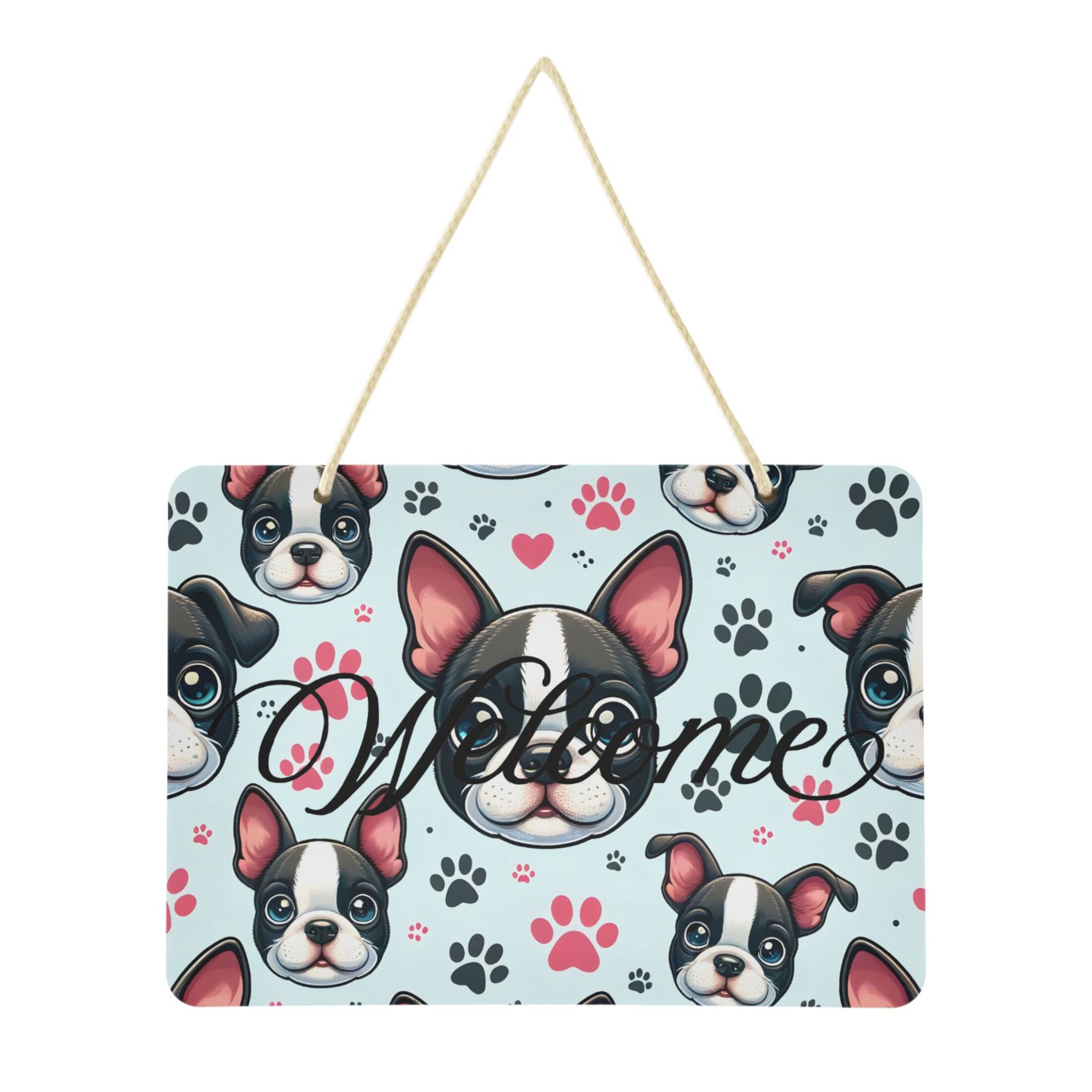 Lovely Bulldog with Paw Print Welcome Sign Front Door PVC 14x10 inch ...