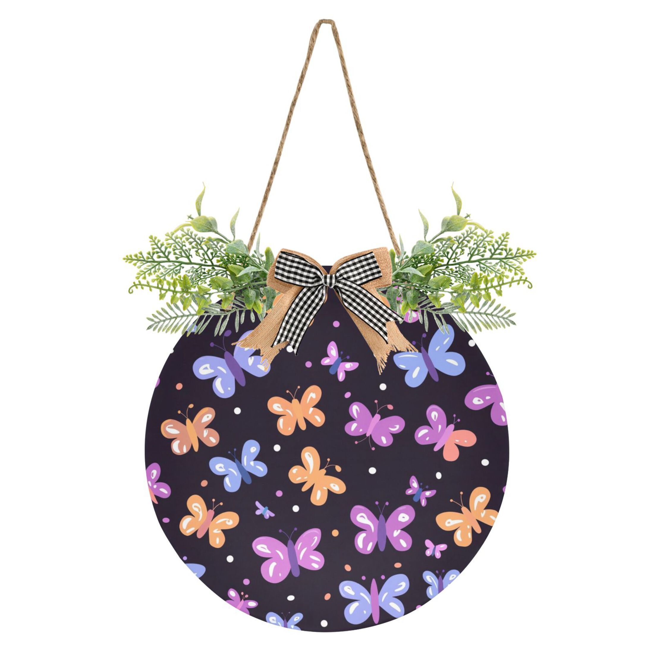 Lovely Butterflies Welcome Front Door Sign Round 12 inch Porch Hanging ...